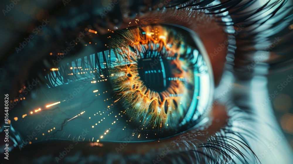 Futuristic 3D rendering of a human eye or iris for biometric security ...