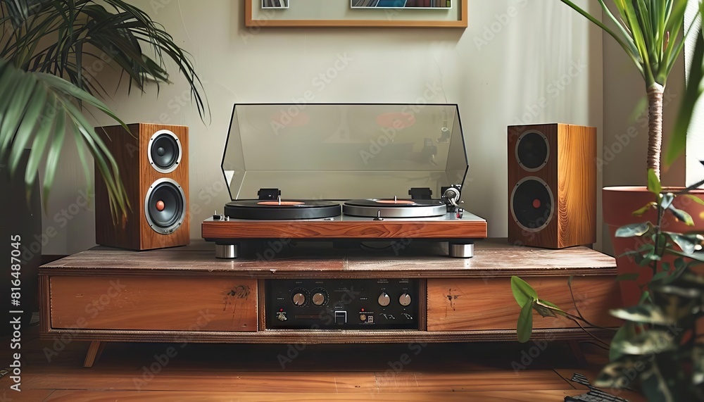 Minimalist Vinyl Record Setup A closeup of a sleek, minimalist vinyl ...