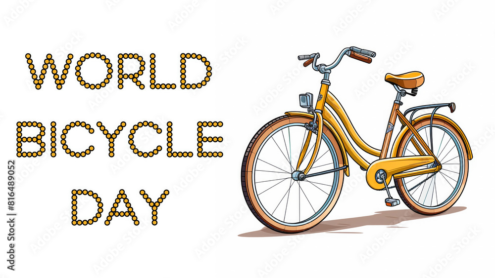 Vibrant yellow bicycle illustration with ‘WORLD BICYCLE DAY’ text in ...