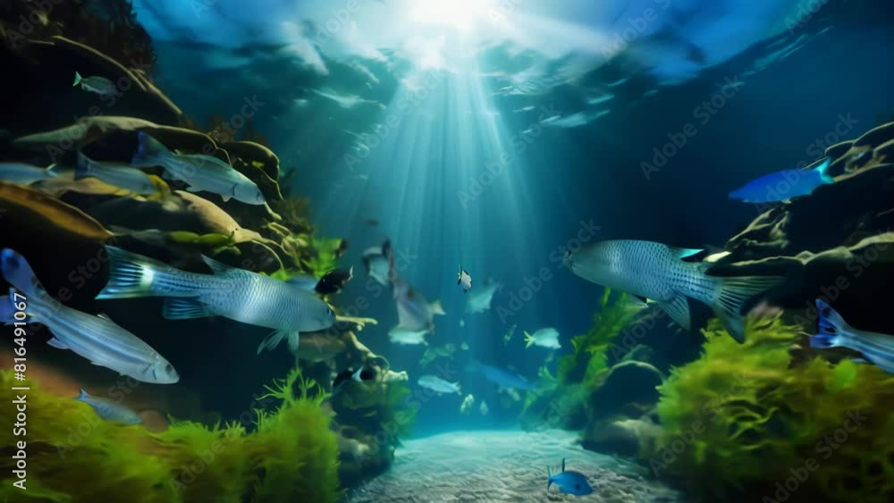 An underwater scene featuring fish swimming among vibrant aquatic ...