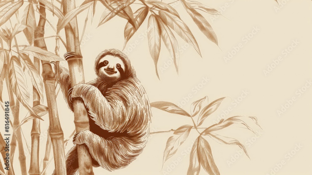 Visual of a sloth slowly climbing a tree flat design side view ...