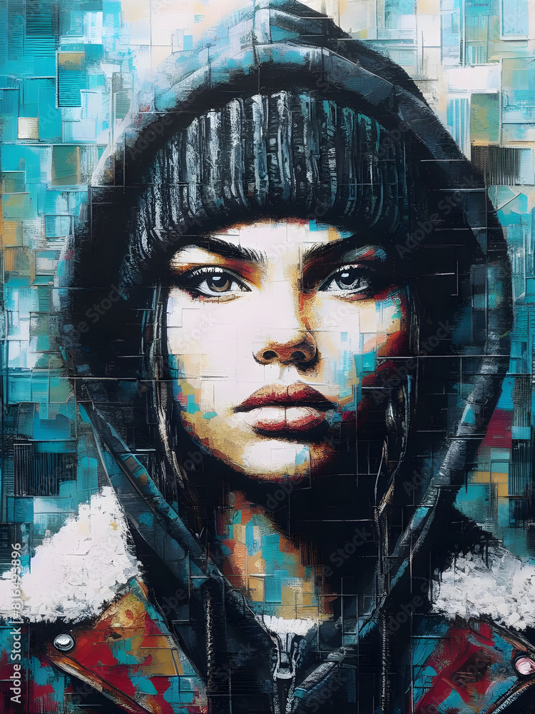 Beautiful pixelated abstract art featuring the stunning face of a young ...