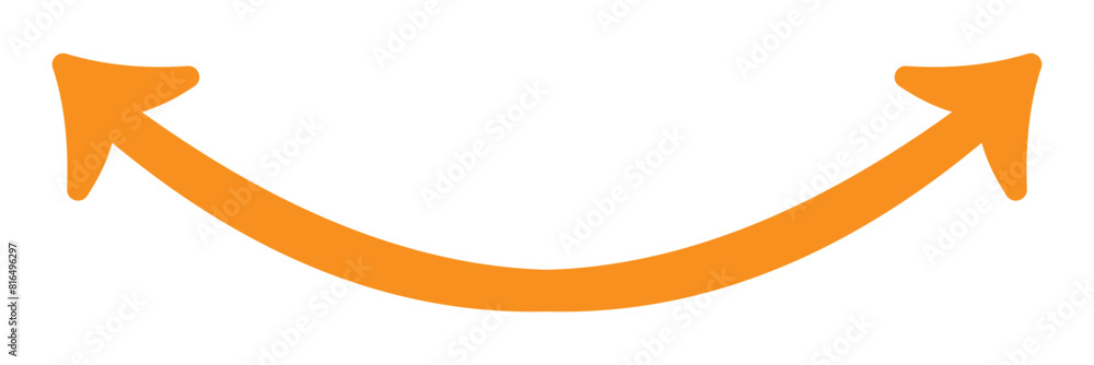 Orange dual sided arrow. Semicircular curved thin long double ended ...