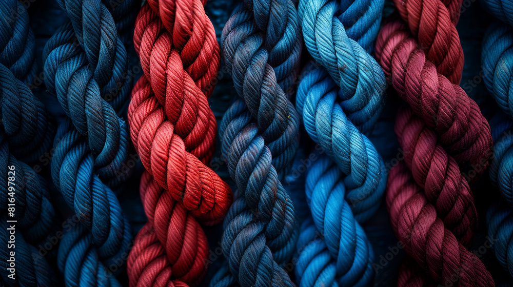 A striking arrangement of nautical ropes in a spectrum of colors ...