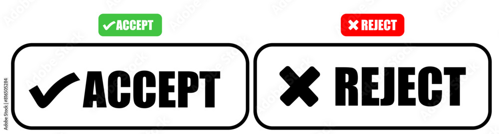 Accept reject button icon vector illustration.tick and cross symbol in green and red color ...