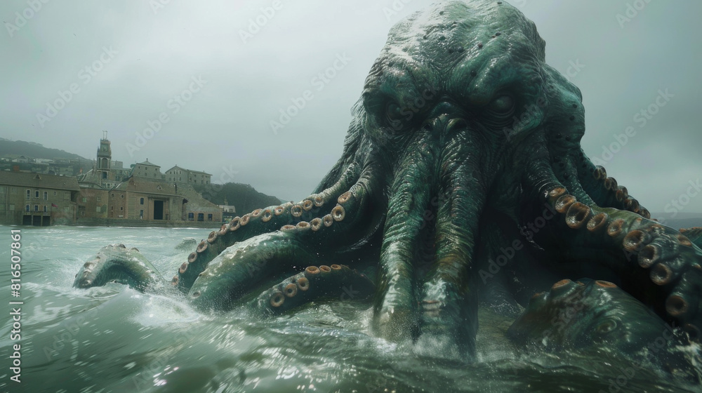 Cthulhu rising from the ocean. Mythical sea monster rising from the ...