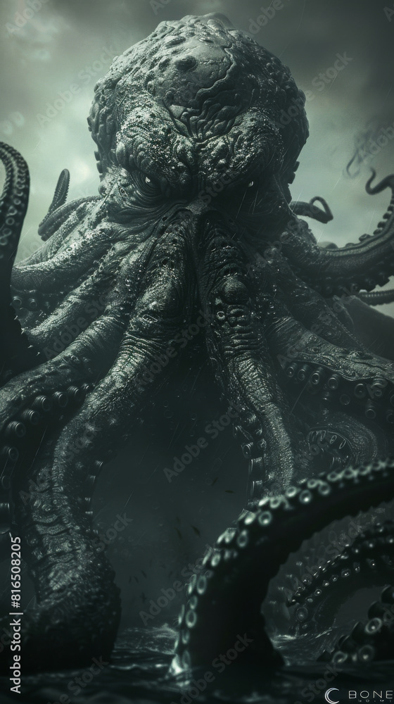 Cthulhu rising from the ocean. Mythical sea monster rising from the ...