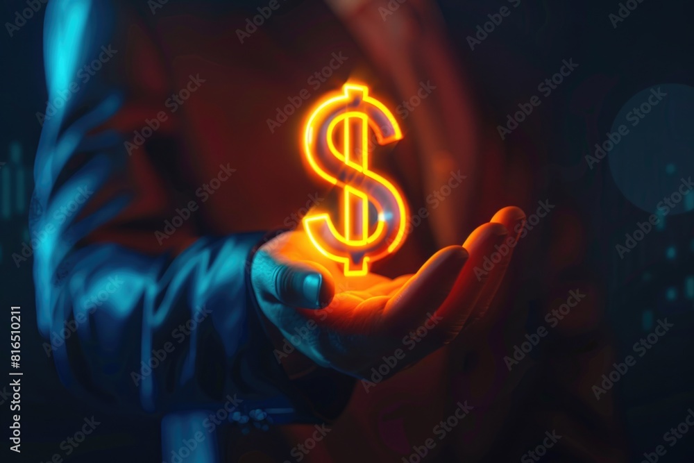 Person holding a glowing dollar sign. Suitable for finance concepts ...
