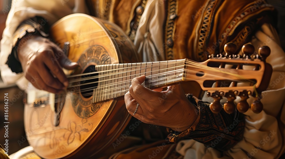Lute is a plucked string instrument with a rounded back and a fretted ...
