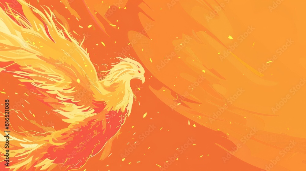 Visual of a phoenix rising from ashes flat design side view rebirth ...