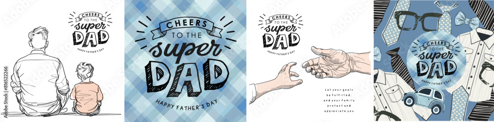 Happy Father's Day. Line art. Vector minimalistic cute illustrations of ...