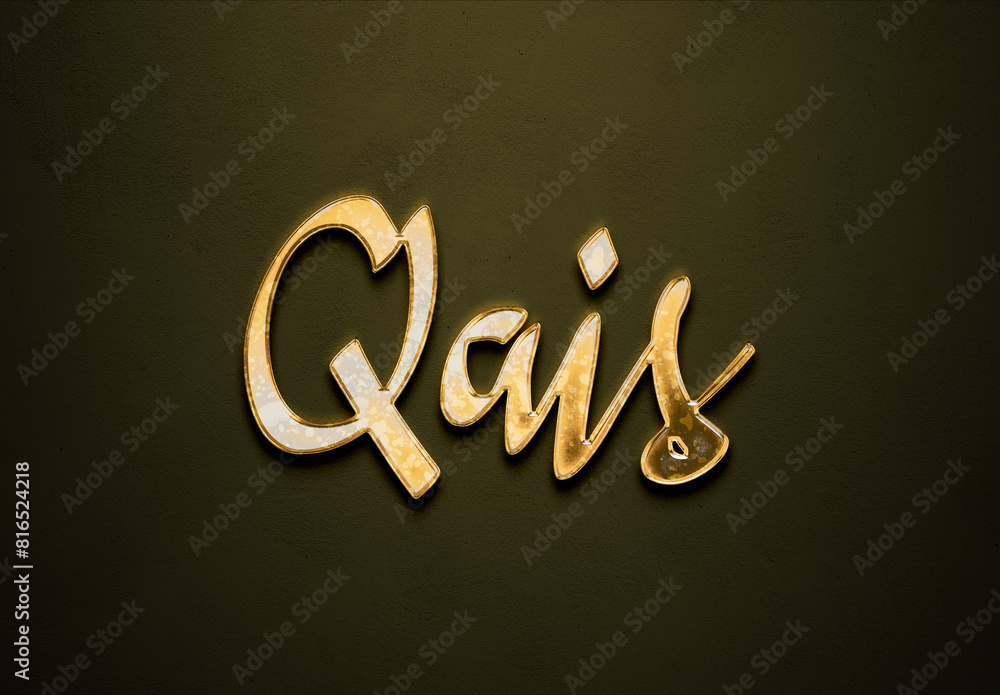 Old gold text effect of Arabic name Qais with 3D glossy style Mockup ...