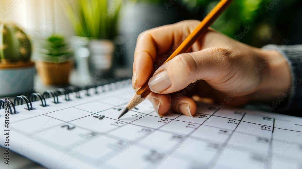 Calendar illustration showing a hand filling out a check mark in a ...
