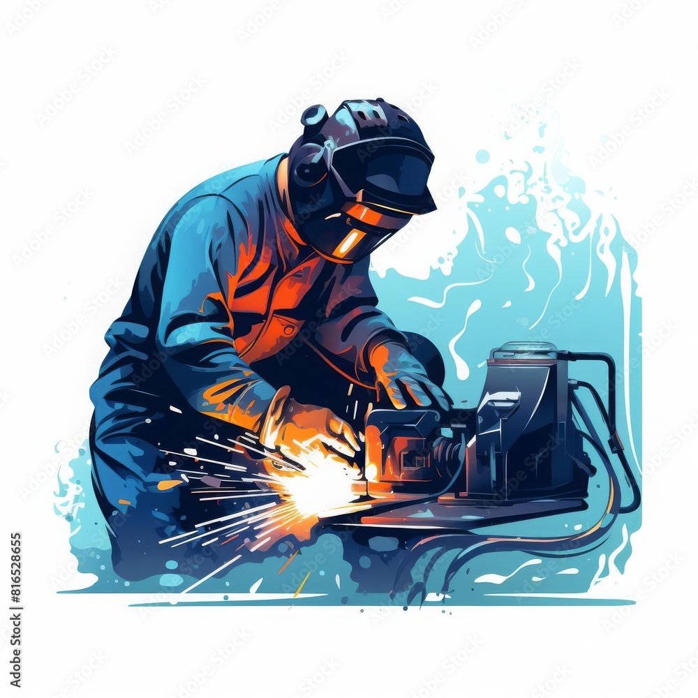 Industrial welding flat design side view skilled trades theme water ...