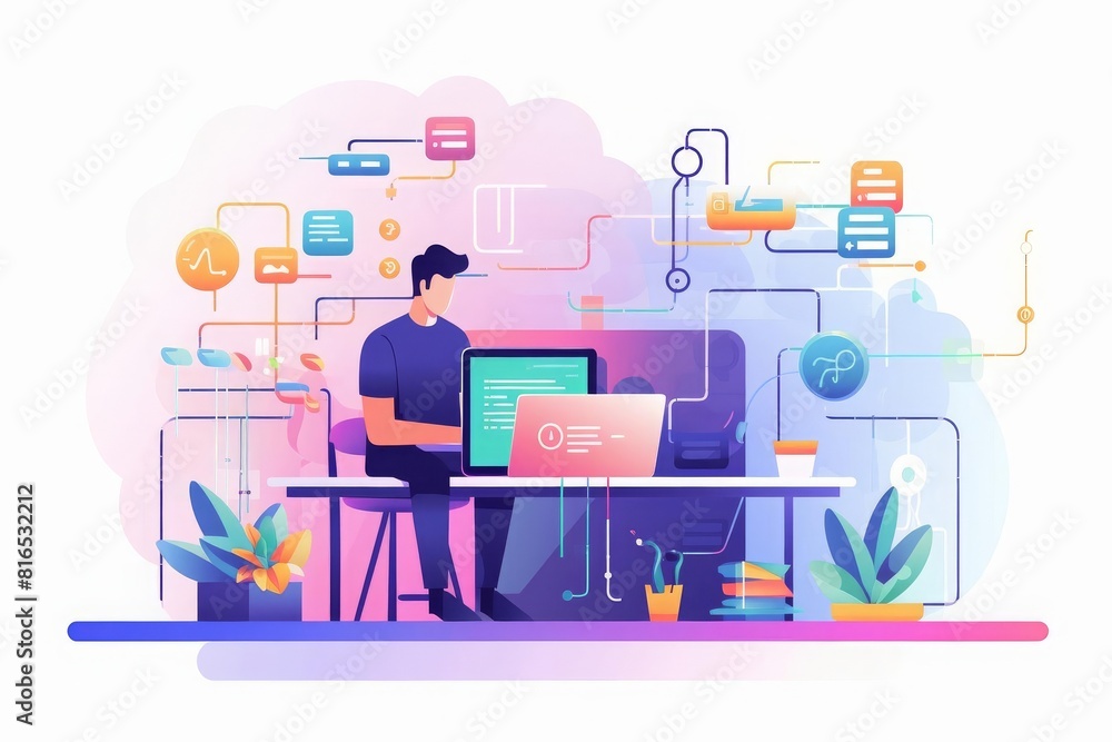 Programming fundamentals flat design front view beginners guide theme ...