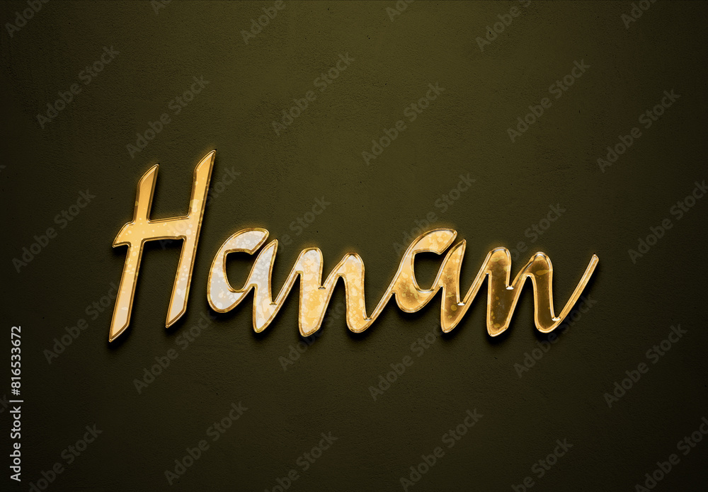 Old gold text effect of Arabic name Hanan with 3D glossy style Mockup ...