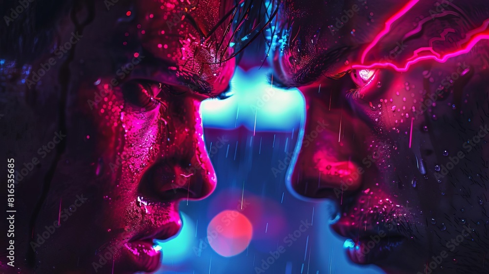 Illustrate the tension of a close-up eye-level angle between ...