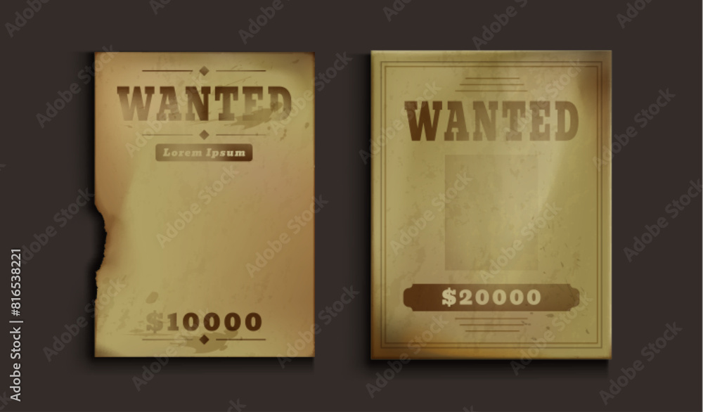 Vecteur Stock Wild west wanted posters set isolated on black background ...