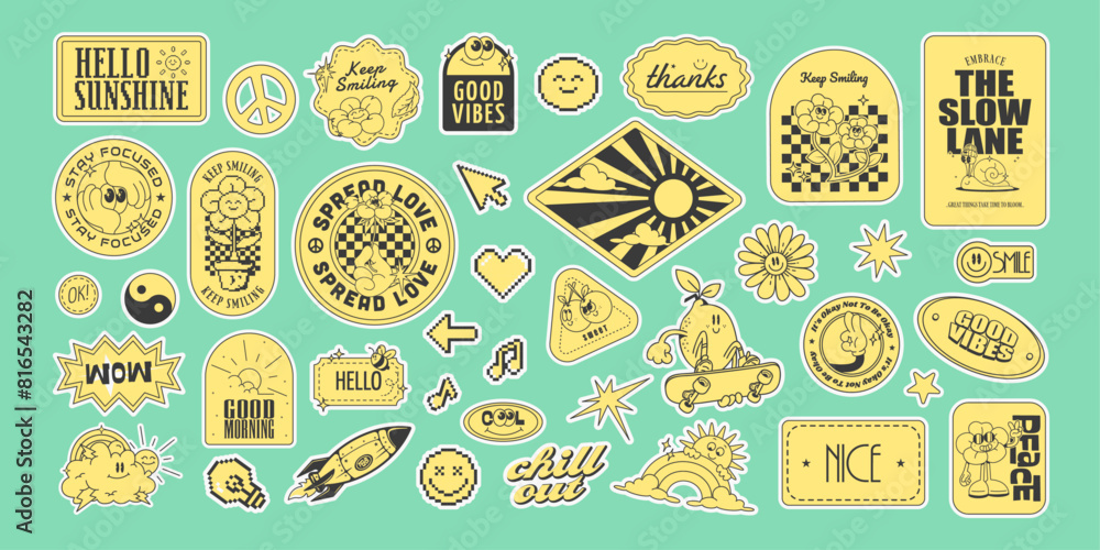 vintage stickers, collection of stickers in retro style, vector ...