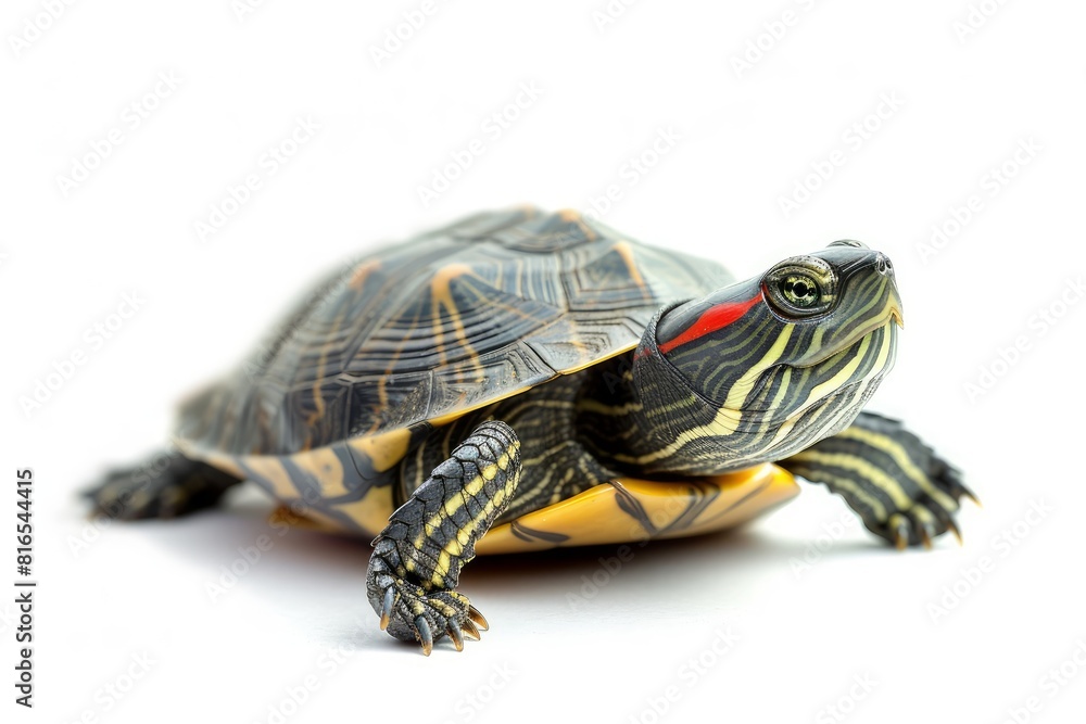 Red-Eared Slider Turtle Sunbathing: Showcase a Red-Eared Slider turtle ...