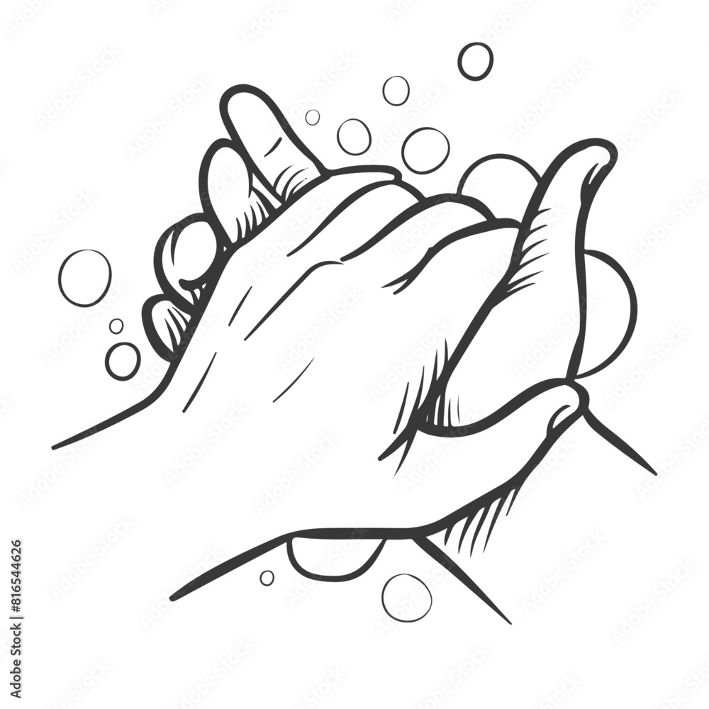 Hand washing pose with outline drawing vector white Background Stock ...