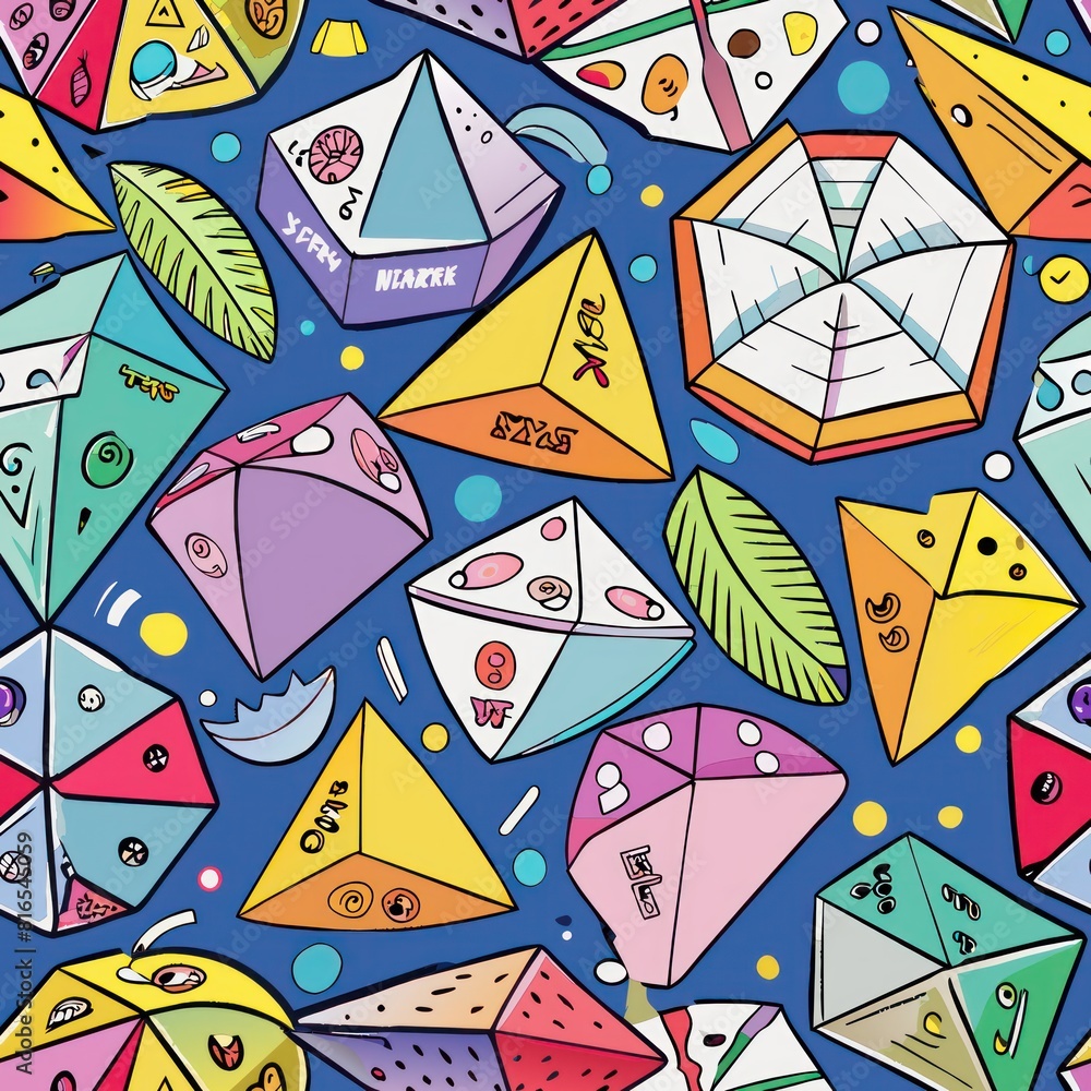 Seamless pattern of paper folded fortune tellers and cootie catchers ...