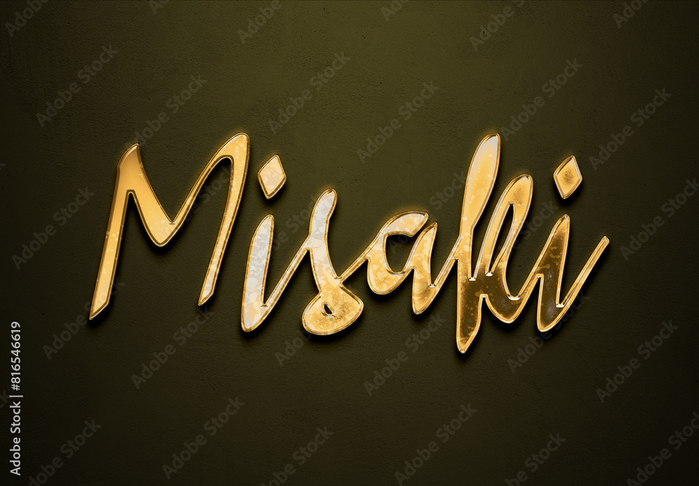 Old gold text effect of Japanese name Misaki with 3D glossy style ...