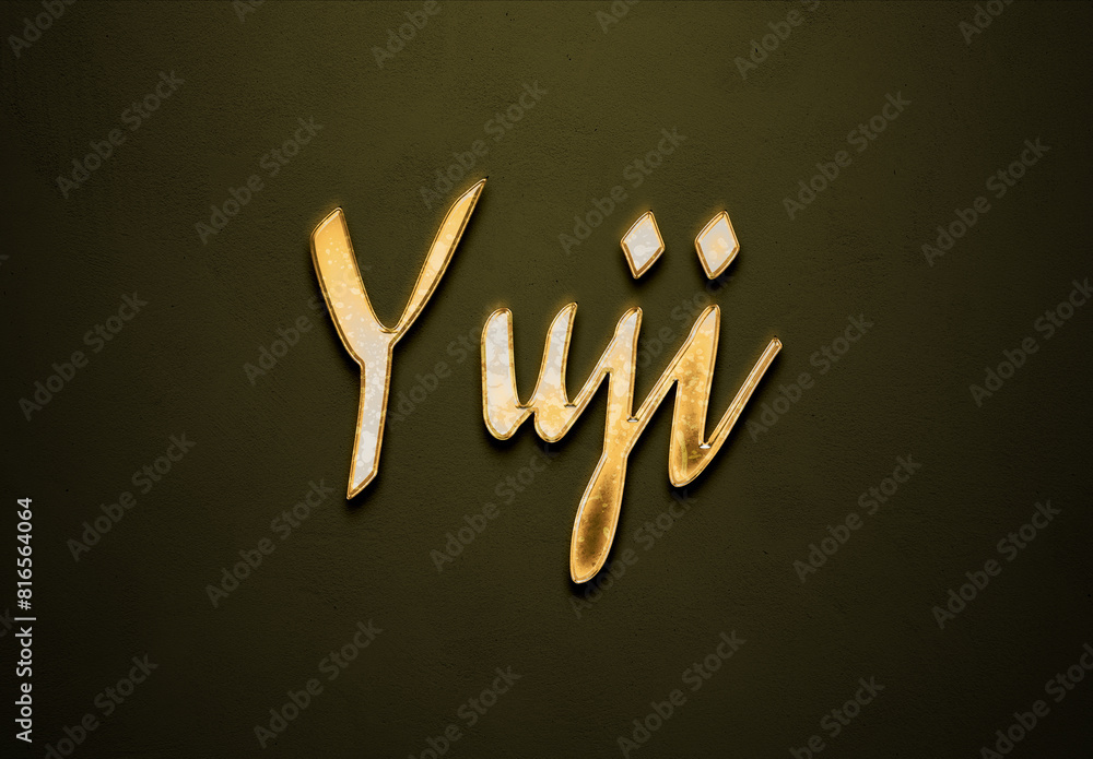 Old gold text effect of Japanese name Yuji with 3D glossy style Mockup ...