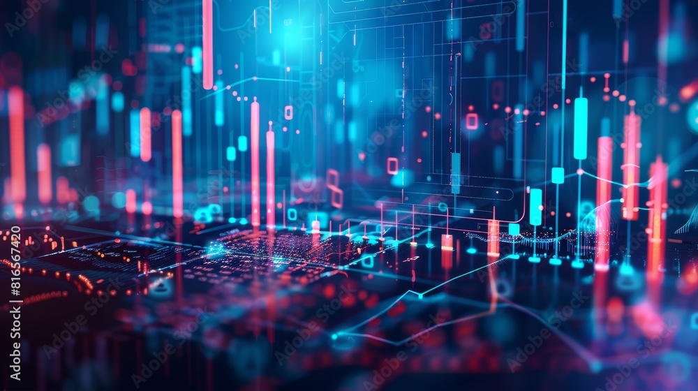 A dramatic depiction of financial markets with fluctuating stock prices ...
