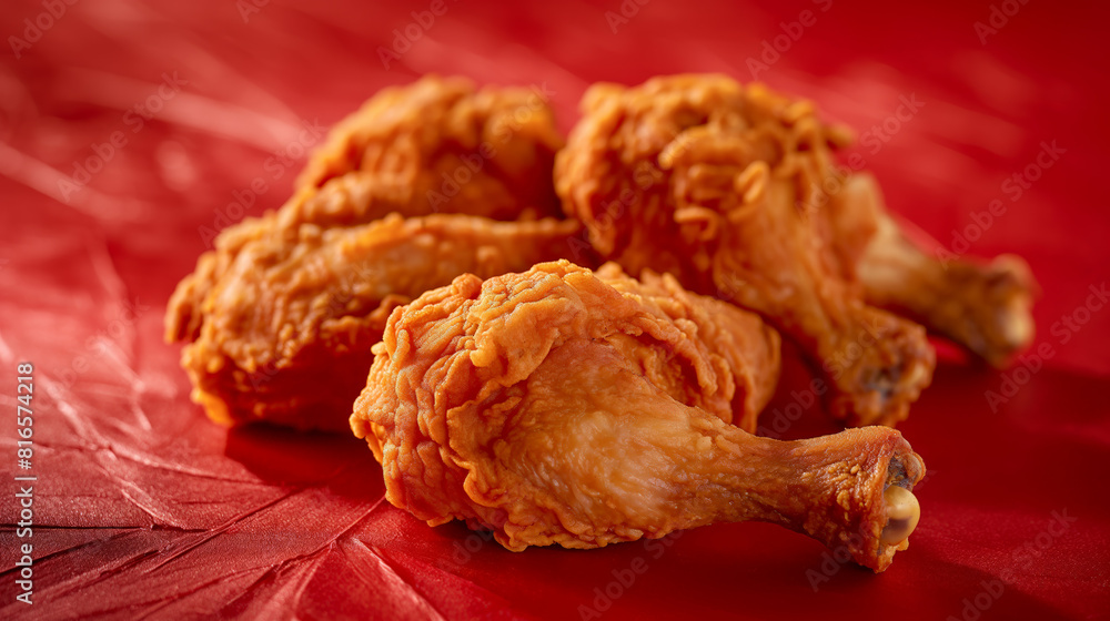 KFC Style Deep Fried Chicken Meal on Textured Red Background, High ...