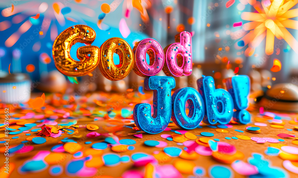 Good Job Congratulations Party with Festive Colorful Confetti Balloons ...