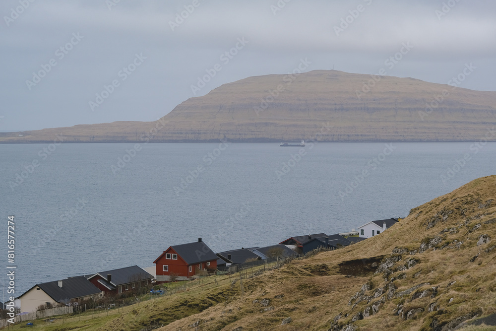 Rough but beautiful Faroer Island coast line nature landscape panoramic ...