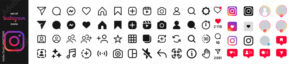 Instagram collection set icons. social media icon like, comment ...