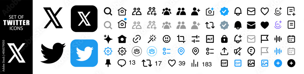Twitter X logo png. Twitter all icons. Realistic social media logotype ...
