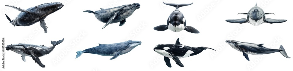 Set of Humpback Whale, Pygmy Blue Whale, Killer Whale, Brydes Whale ...