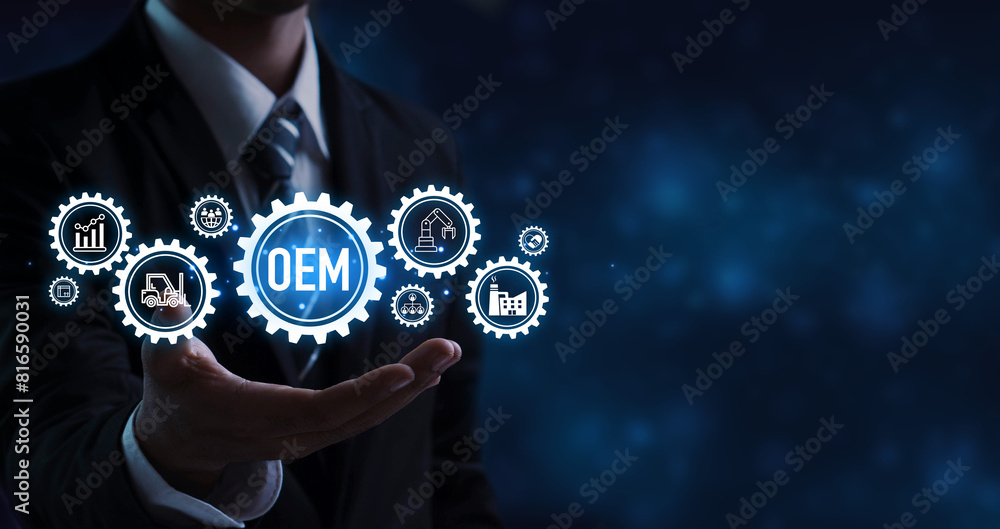OEM, Original Equipment Manufacturer. Businessman with OEM icon for ...