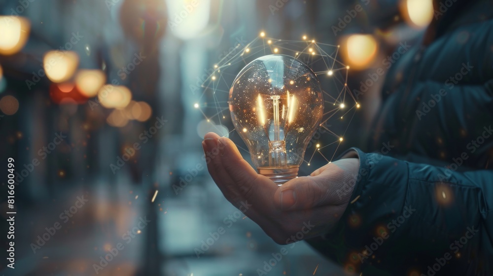 Captivating visuals featuring a businessman holding a light bulb linked ...