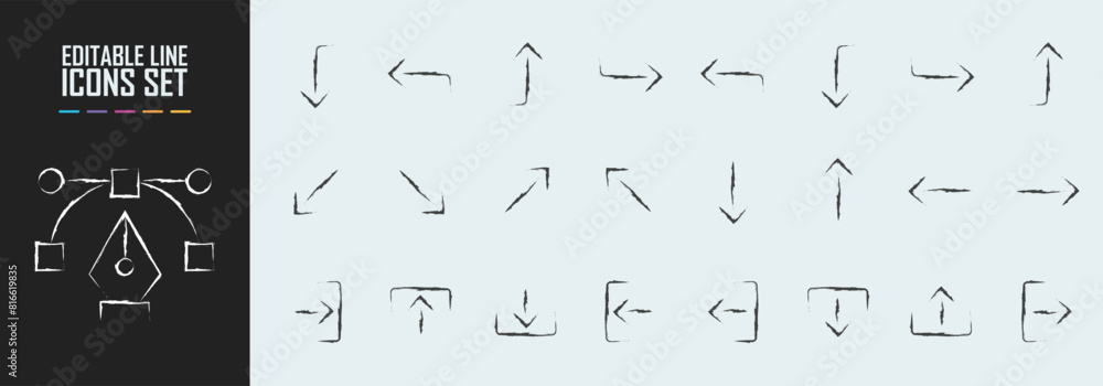 Wayfinding system direction arrow linear modern icon set. Way finding ...