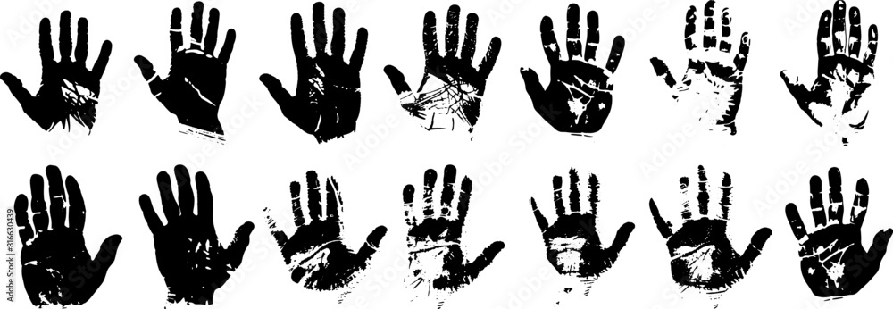 Set of vector handprints on transparent background. Human hands print ...