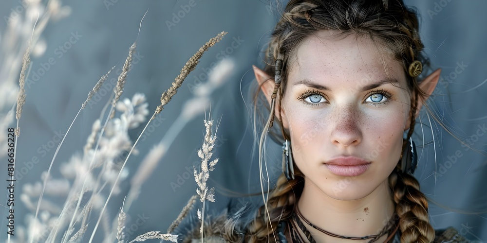 Fantasy portrait of an elf shaman woman with vikinginspired attire ...