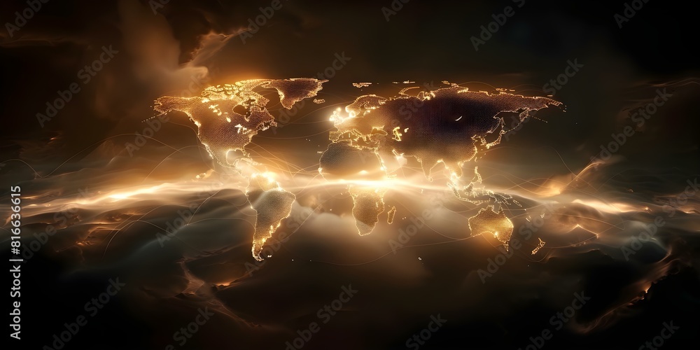 Globalization Illustrated: D Rendering of World Map with Glowing ...