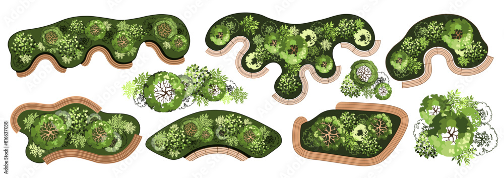 Vektorová grafika „Top view elements for the landscape design plan ...