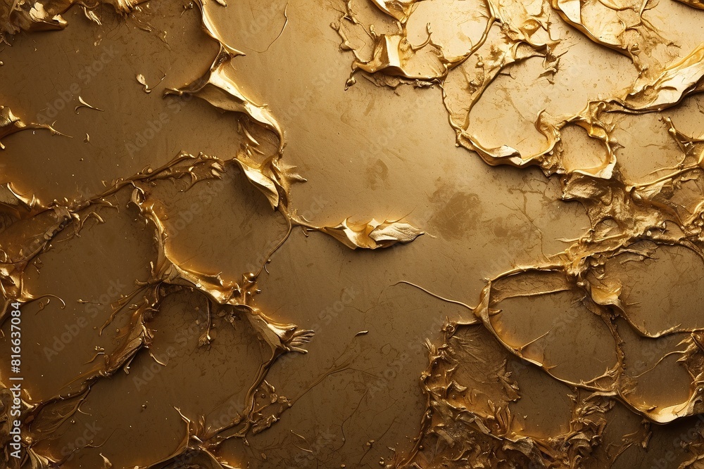 The image shows a close-up of a peeling gold leaf texture, which ...