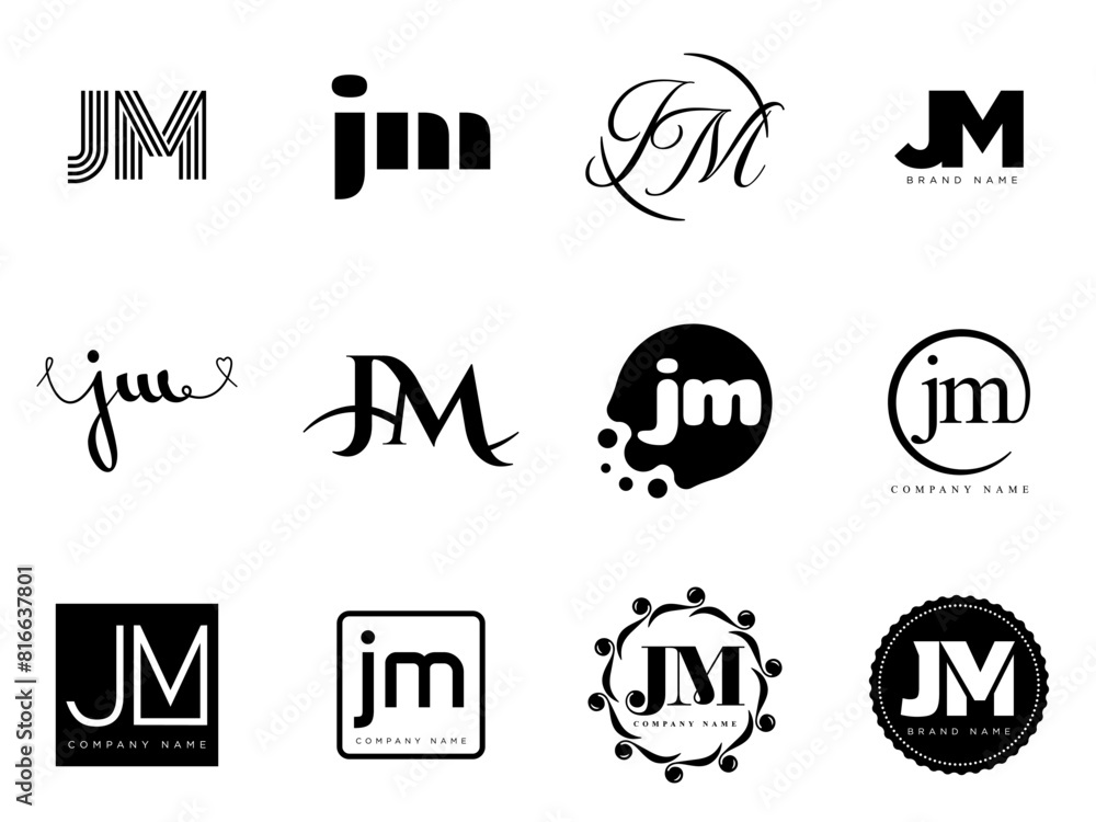 JM logo company template. Letter j and m logotype. Set different ...