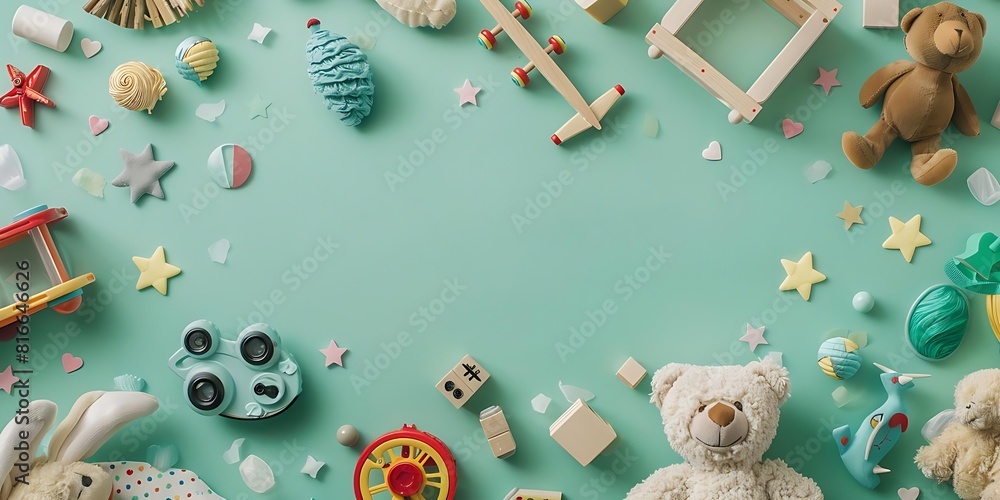 a cheerful and colorful scene with an assortment of children's toys ...