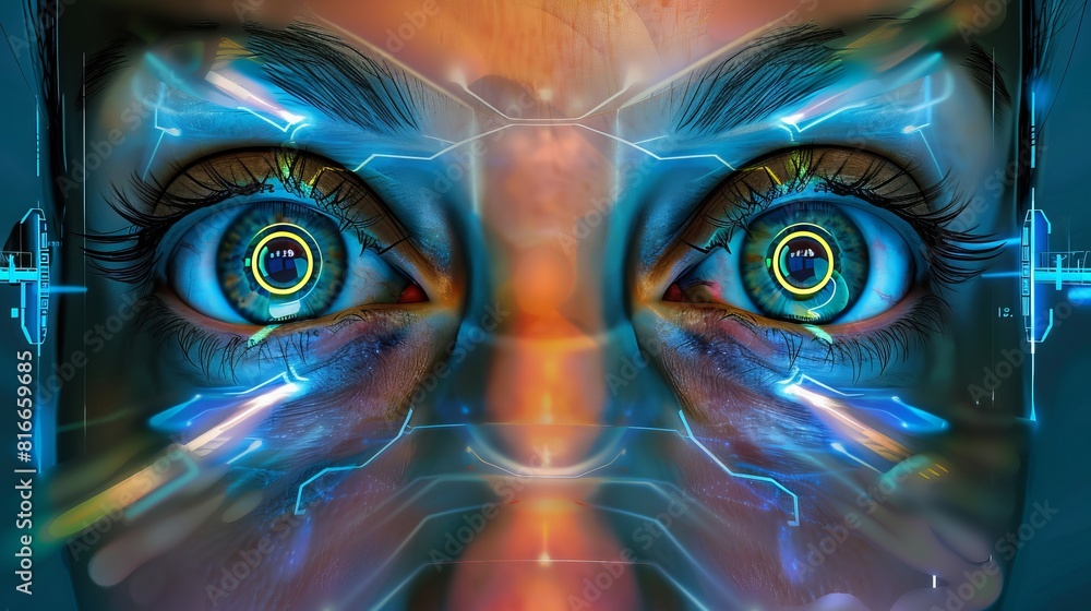 Digital artwork depicting the intersection of eyes and technology in ...