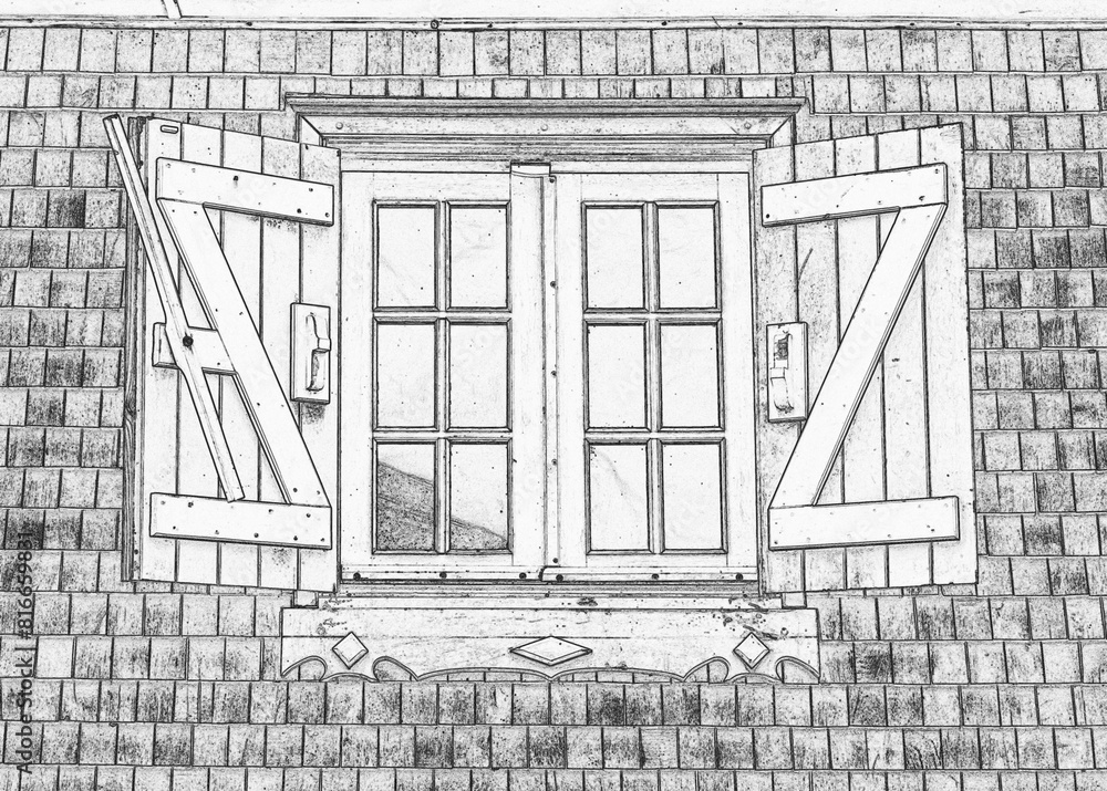 Fenêtre de villa créole traditionnelle Stock Illustration | Adobe Stock