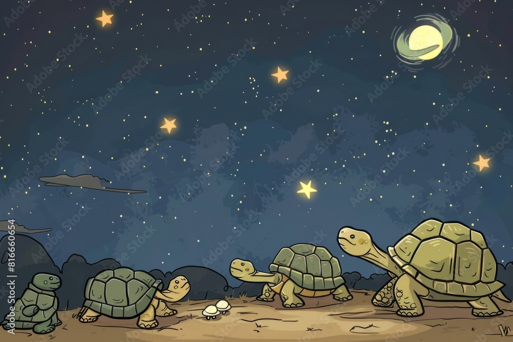 Cartoon cute doodles of a wise old tortoise sharing tales of his ...