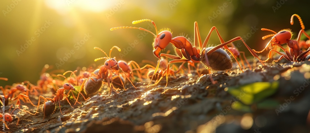 Amazing close-up of a colony of red ants marching in a single file ...
