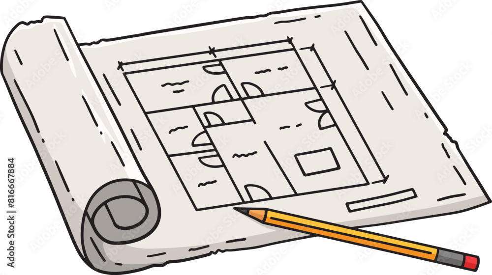 Construction Blueprint and Pencil Cartoon Clipart Stock Vector | Adobe ...